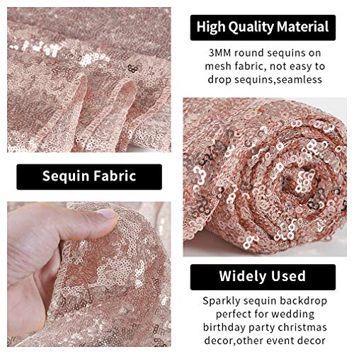 Hahuho Rose Gold Sequin Backdrop Curtain, 2PCS 2FTx8FT Glitter Backdrop Curtain for Parties, Christmas, Wedding, Party Decoration(2 Panels, 2FT x 8FT, Rose Gold