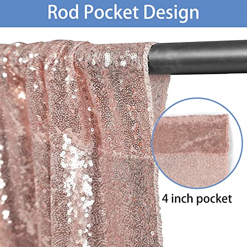 Hahuho Rose Gold Sequin Backdrop Curtain, 2PCS 2FTx8FT Glitter Backdrop Curtain for Parties, Christmas, Wedding, Party Decoration(2 Panels, 2FT x 8FT, Rose Gold