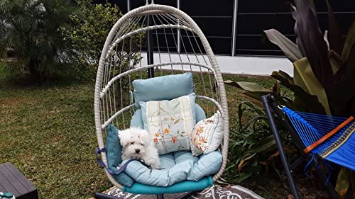 Egg Swing Chair with Stand, Patio Wicker Rattan Hanging Chair Swing Hammock Egg Chairs with UV Resistant Cushion for Indoor Bedroom Outdoor Garden Backyard