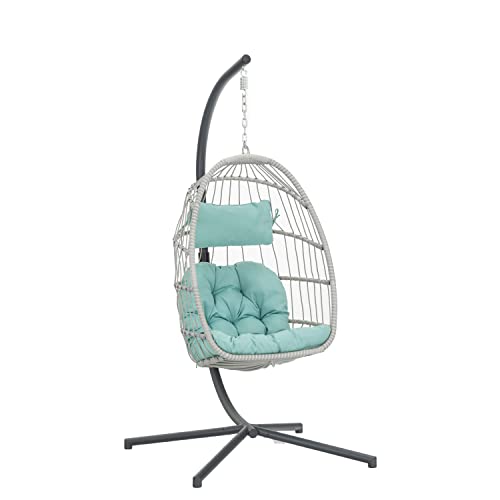 Egg Swing Chair with Stand, Patio Wicker Rattan Hanging Chair Swing Hammock Egg Chairs with UV Resistant Cushion for Indoor Bedroom Outdoor Garden Backyard