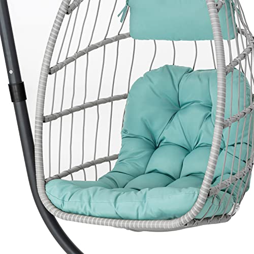 Egg Swing Chair with Stand, Patio Wicker Rattan Hanging Chair Swing Hammock Egg Chairs with UV Resistant Cushion for Indoor Bedroom Outdoor Garden Backyard