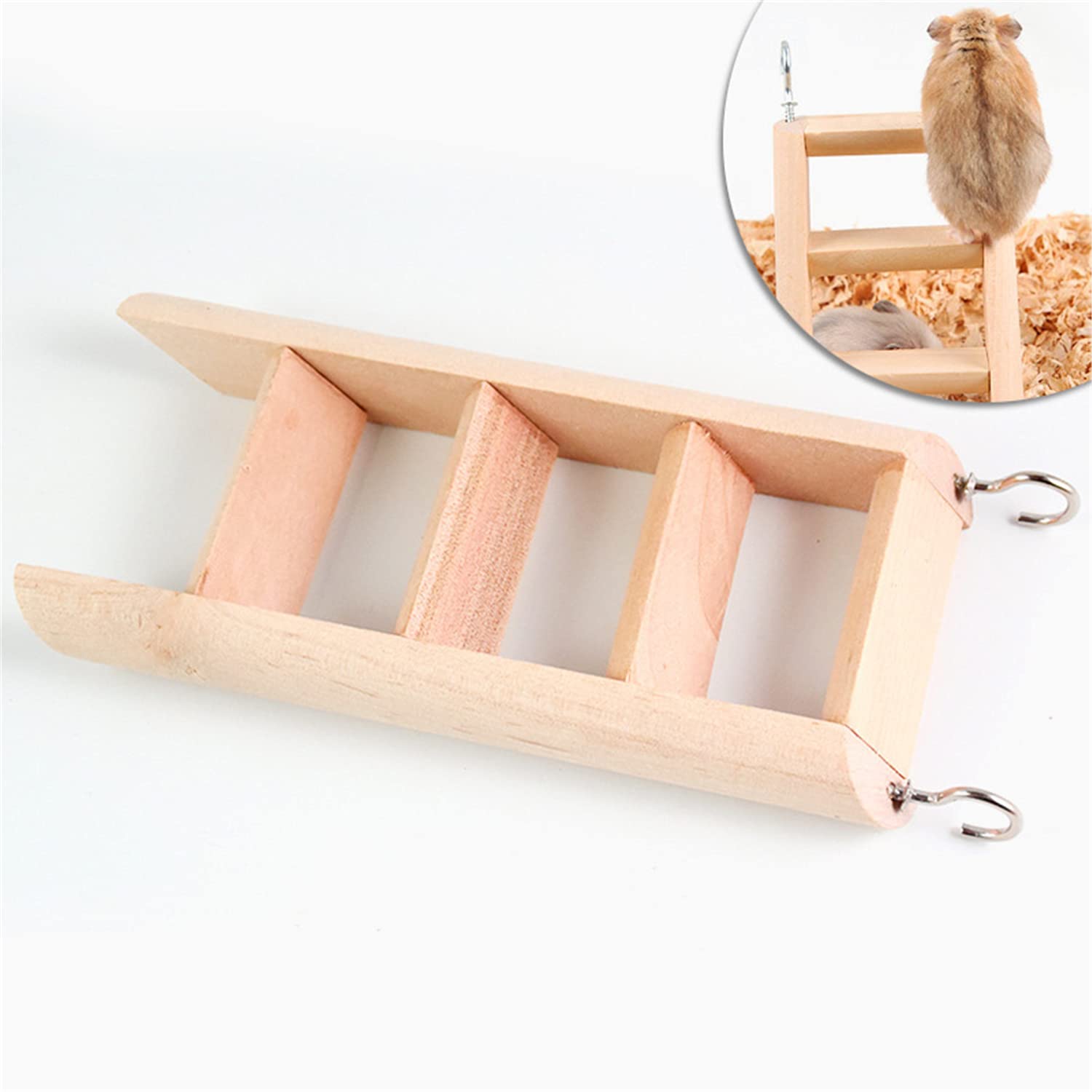 Natural Wood Ladder Toy with Hooks Climbing Bridge for Ferrets Chinchillas Small Rabbits Easy Connection to Wire Cage Hamster Ladder Toys