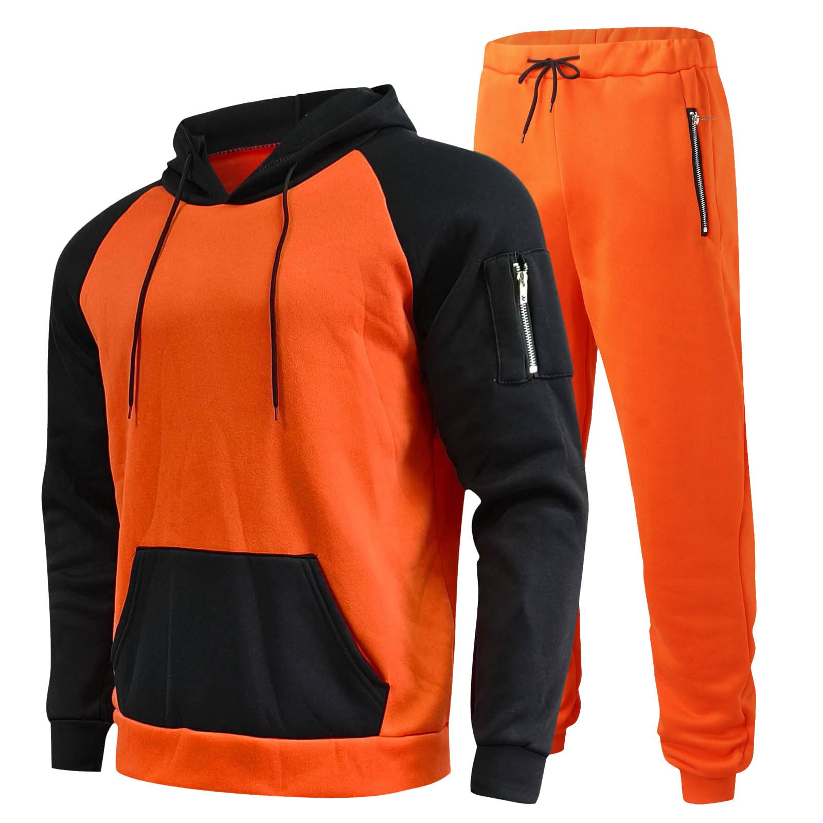 Men Sweatshirt Contrast Color Comfy Hoodies Patchwork Long Sleeve Hooded Pullover Casual Street Sport Tops Teen Clothes Mens Fall 2023 Hoodies Sweatshirt,(B-Orange,XXL)