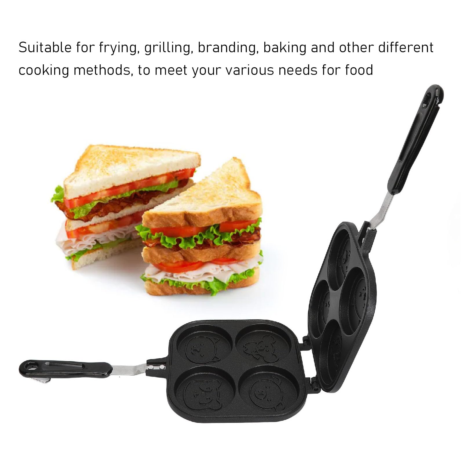 Fockety Double Sided Frying Pan, Sandwich Pancake Pan Non Stick Pan, Easy to Flip Pan with Anti Burn Handle, Grill Pan for Barbecue Grill Pot, Double Pan for Omelets, Wheel Pie Bread Egg