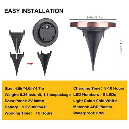 JHBOX Solar Pathway Lights, 8 LED Outdoor Waterproof Landscape Path Solar Ground Lights, Disk Lights for Path, Garden, Driveway, Winter Holiday Decor Christmas Lights (Cold White Light, 8 Pack)