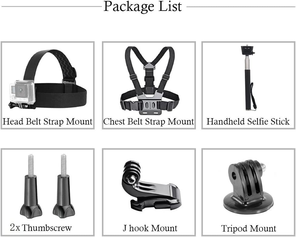 VVHOOY 3 in 1 Universal Action Camera Accessories Kit - Head Strap Mount/Chest Harness/Selfie Stick Compatible with Gopro Hero 11 10 9 8 7 6 5/AKASO EK7000/V50/Brave 7/Dragon Touch Action Camera