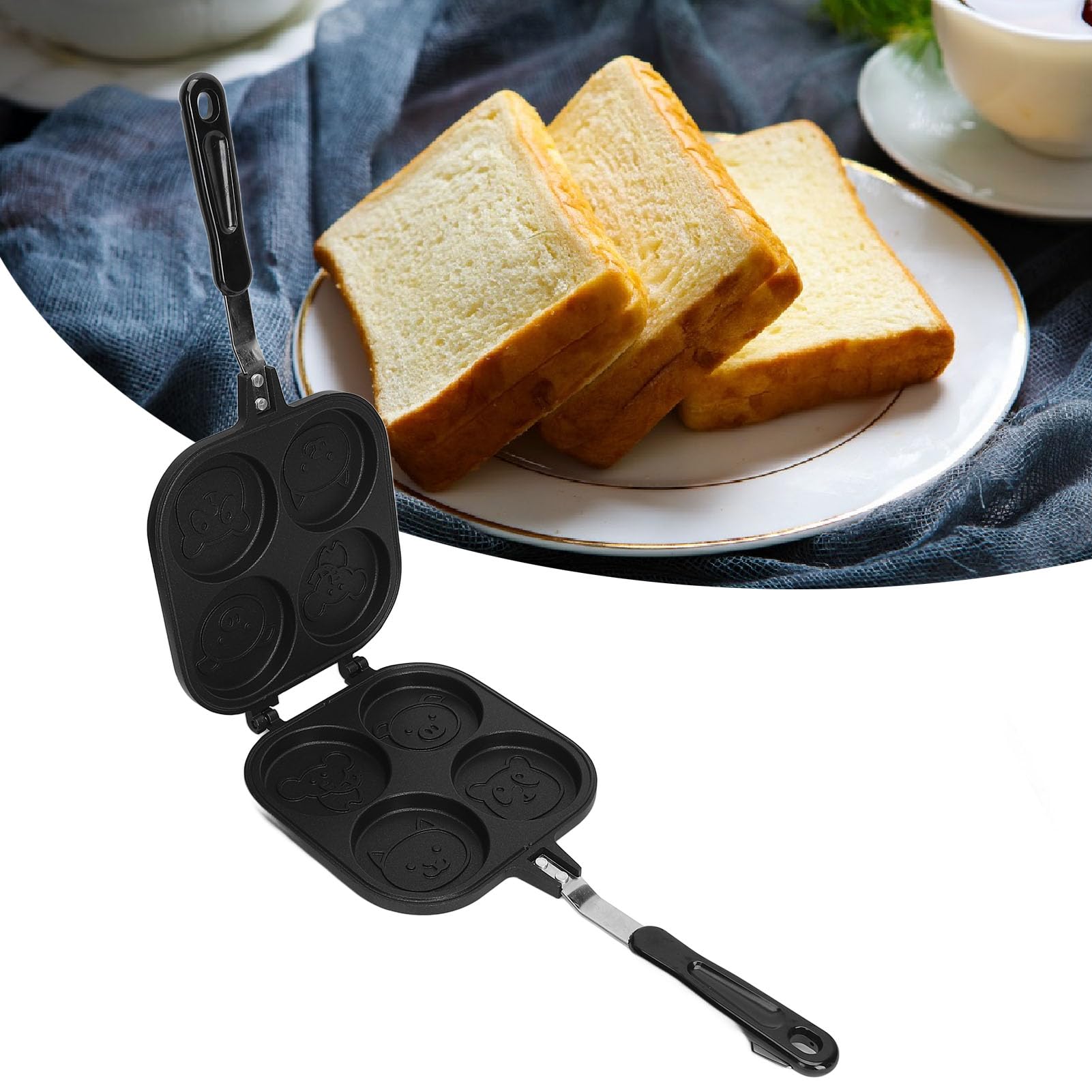 Fockety Double Sided Frying Pan, Sandwich Pancake Pan Non Stick Pan, Easy to Flip Pan with Anti Burn Handle, Grill Pan for Barbecue Grill Pot, Double Pan for Omelets, Wheel Pie Bread Egg