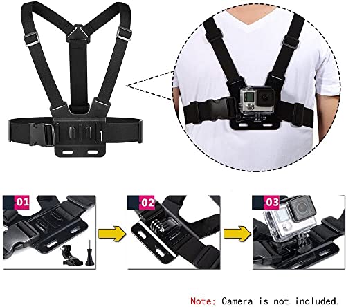 VVHOOY 3 in 1 Universal Action Camera Accessories Kit - Head Strap Mount/Chest Harness/Selfie Stick Compatible with Gopro Hero 11 10 9 8 7 6 5/AKASO EK7000/V50/Brave 7/Dragon Touch Action Camera