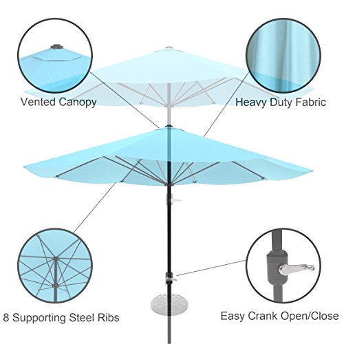 Pure Garden 9 Foot Aluminum Patio Umbrella with Auto Crank - Blue