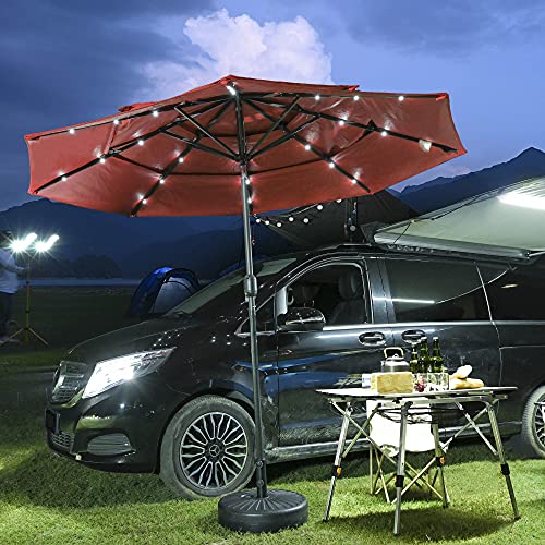 Yescom 9ft 3 Tier UV70+ Solar Powered Patio Umbrella with LED Crank Tilt Button Aluminum Outdoor Home Garden Yard Deck