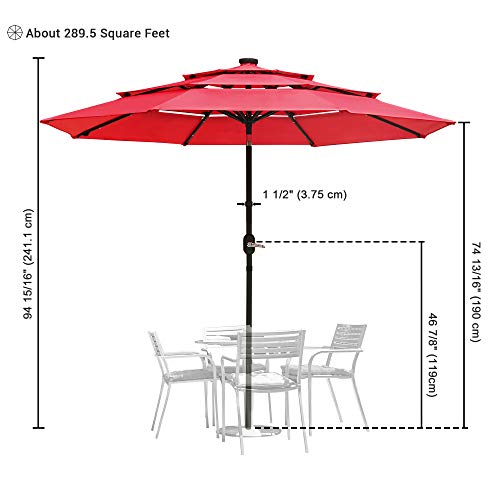 Yescom 9ft 3 Tier UV70+ Solar Powered Patio Umbrella with LED Crank Tilt Button Aluminum Outdoor Home Garden Yard Deck