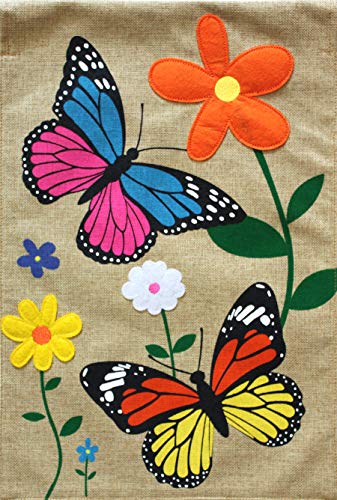 Butterfly Dance Burlap Spring Garden Flag Floral 12.5" x 18" Briarwood Lane
