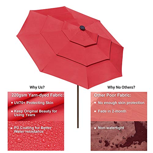 Yescom 9ft 3 Tier UV70+ Solar Powered Patio Umbrella with LED Crank Tilt Button Aluminum Outdoor Home Garden Yard Deck