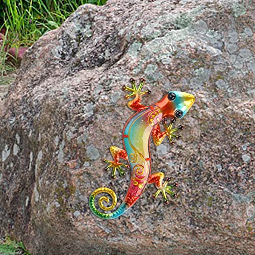 MUMTOP Metal Gecko Wall Decor Lizard Hanging Art for Indoor Outdoor, Garden, Patio, Fence, 14.2 Inch, Red