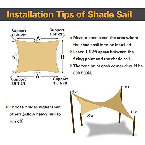 Cisvio 8'x10' Sand Rectangle Sun Shade Sail Canopy UV Block Awning Heavy Duty Commercial Shade Sail for Patio Grade Garden Backyard