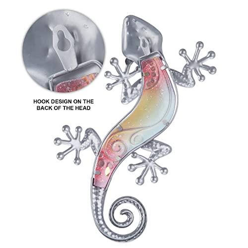 MUMTOP Metal Gecko Wall Decor Lizard Hanging Art for Indoor Outdoor, Garden, Patio, Fence, 14.2 Inch, Red