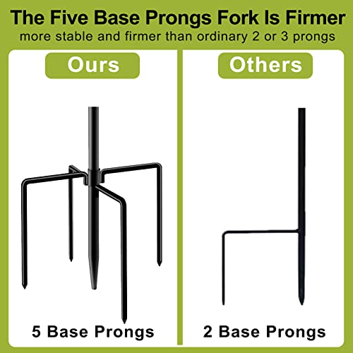 Double Shepherds Hook for Outdoor,62 Inch Bird Feeder Pole with 5 Prongs Base,Adjustable Heavy Duty Garden Hanging Holder for Hanging Plant,Solar Light,Weddings Decor,Hummingbird Feeder(1 Pack)