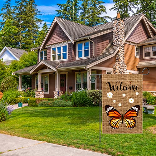 EDDERT Welcome Monarch Butterfly Garden Flag Butterfly lovers Burlap Vertical Double Sided Yard Flags, Keep Flying if You Have Wings Outdoor Indoor Lawn Home for Personalized Decor 12.5x18 Inch