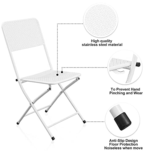 3-Piece Patio Bistro Dining Furniture Set, 2 Folding Chairs 1 Folding Table, Steel Frame, for Garden Porch Balcony (Color : White)