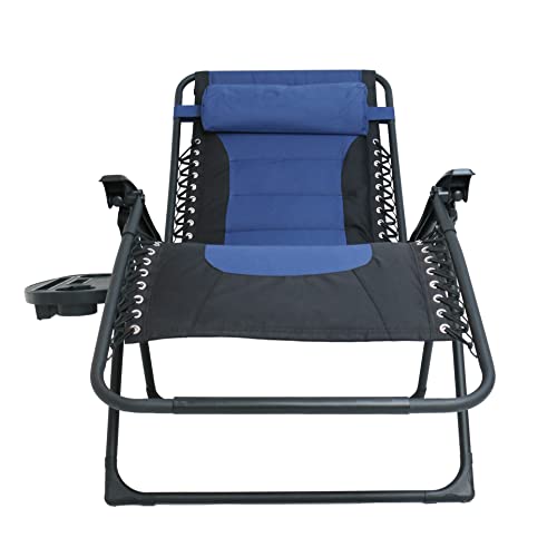 BTEXPERT Blue Black Oversized Padded Zero Gravity Chair Folding Recliner Case Lounge Outdoor Pool Patio Beach Yard Garden Utility Tray Cup Holder