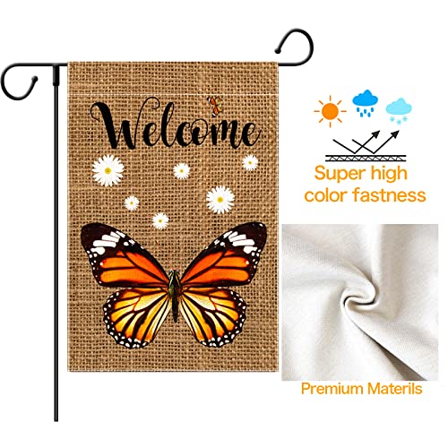 EDDERT Welcome Monarch Butterfly Garden Flag Butterfly lovers Burlap Vertical Double Sided Yard Flags, Keep Flying if You Have Wings Outdoor Indoor Lawn Home for Personalized Decor 12.5x18 Inch