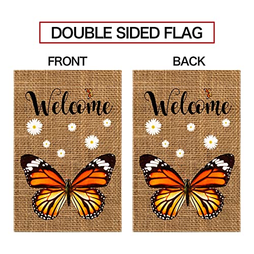 EDDERT Welcome Monarch Butterfly Garden Flag Butterfly lovers Burlap Vertical Double Sided Yard Flags, Keep Flying if You Have Wings Outdoor Indoor Lawn Home for Personalized Decor 12.5x18 Inch