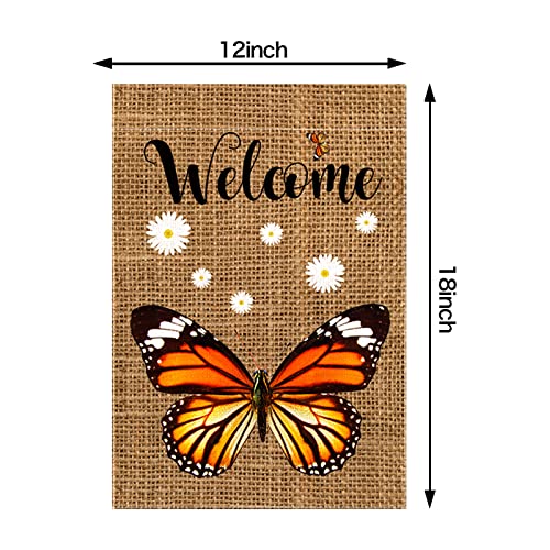 EDDERT Welcome Monarch Butterfly Garden Flag Butterfly lovers Burlap Vertical Double Sided Yard Flags, Keep Flying if You Have Wings Outdoor Indoor Lawn Home for Personalized Decor 12.5x18 Inch