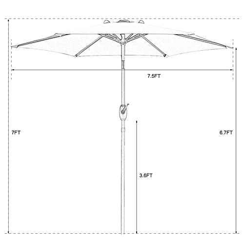 Aok Garden 7.5 FT Solar Patio Umbrella with 18 LED Lights Outdoor Table Market Umbrella with Push Button Tilt and Crank 6 Sturdy Aluminum Ribs for Deck, Lawn, Pool& Backyard, Navy Blue