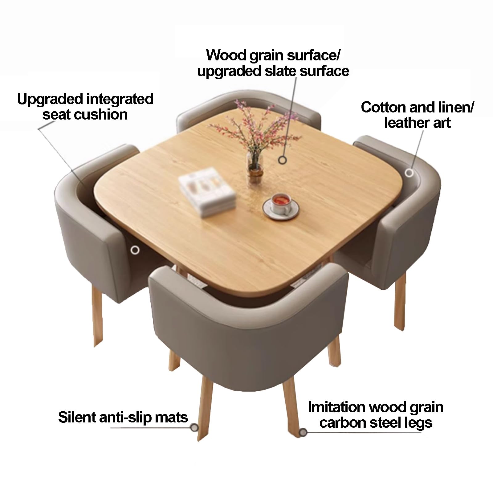 Combination Negotiation Table,Conference Table Square Office Table And Chair Set With 4 Chairs,Reception Desk And Chair Combination,Leather Material,80CM Diameter,Suitable For Living Room,Cafe ( Color