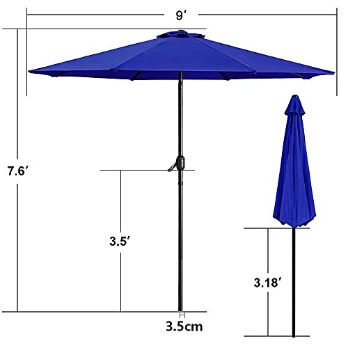 choicehot Patio Umbrella 9‘ Outdoor Patio Market Umbrella for Garden, Pool, Backyard Round Umbrella with Crank System and Tilt,8 Ribs - Blue