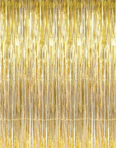 GOER 3.2 ft x 9.8 ft Metallic Tinsel Foil Fringe Curtains Party Photo Backdrop Party Streamers for Birthday,Graduation,New Year Eve Decorations Wedding Decor (1, Shiny Gold)