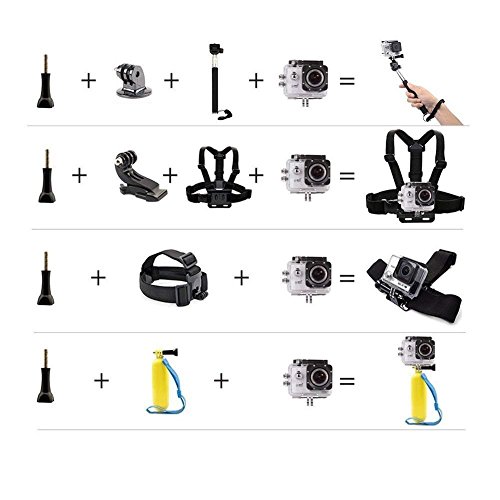 VVHOOY Universal Action Camera Accessories Bundle Head Chest Strap Mount/Selfie Stick/Floating Hand Grip Compatible with Dragon Touch/AKASO EK7000 Brave 4 5 6 7 LE V50X/GoPro Hero 11 10 9 8 7