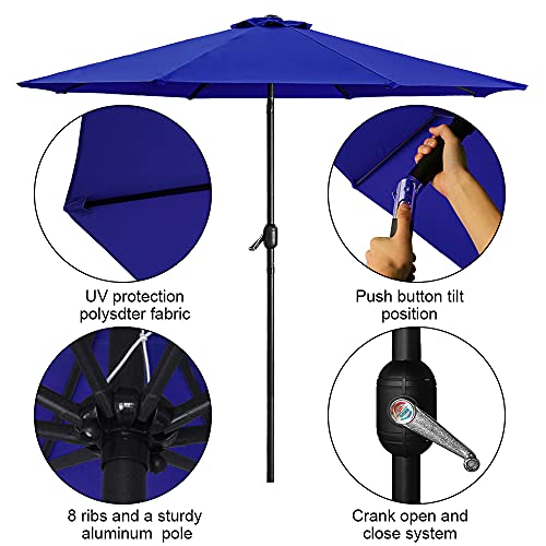 choicehot Patio Umbrella 9‘ Outdoor Patio Market Umbrella for Garden, Pool, Backyard Round Umbrella with Crank System and Tilt,8 Ribs - Blue