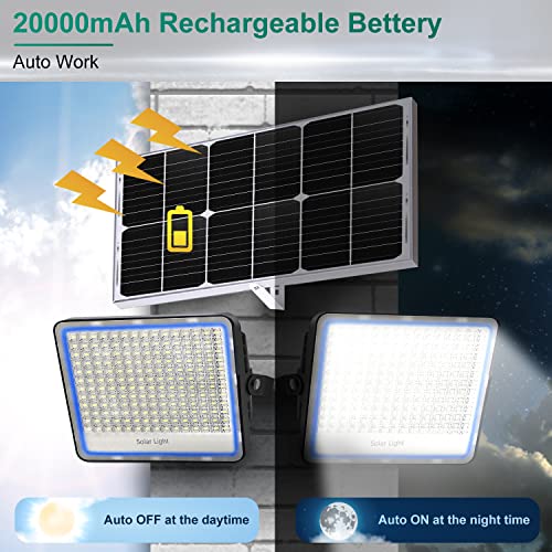 Gebosun 2-Pack 300W LED Solar Flood Light, Remote Controlled, Dusk to Dawn, 24,000Lumen, 6000K, IP67 Waterproof, Wall-Mounted & Pole-Mounted, Perfect for Barn, Warehouse, Backyard and Garden