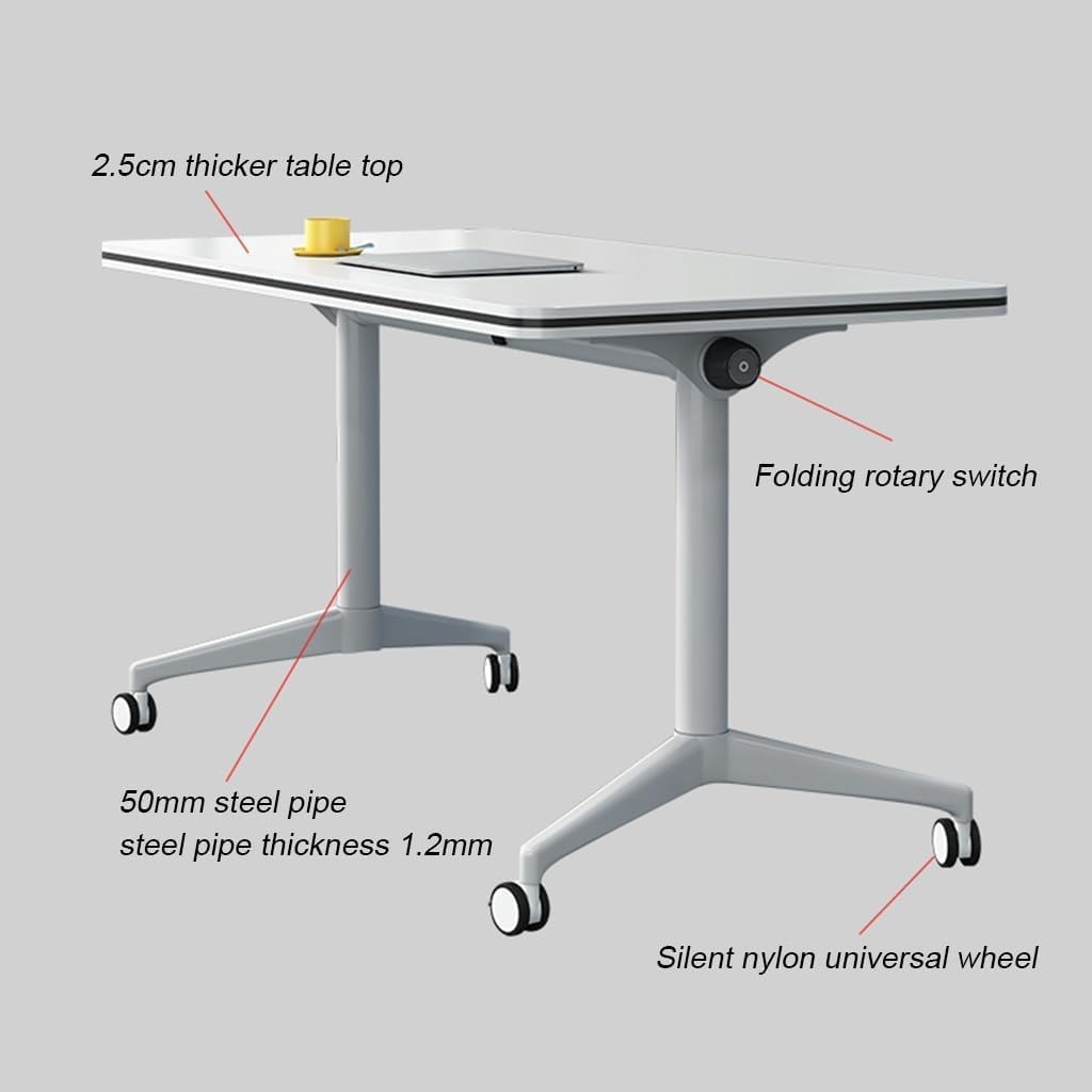 AKSOUDEW Conference Table-Easy to Move Portable White Small Conference Table-with Silent Wheels Folding Rectangle Conference Table Suitable for Office,Meeting Room,classr (4Pcs) (160 * 60 * 75cm)