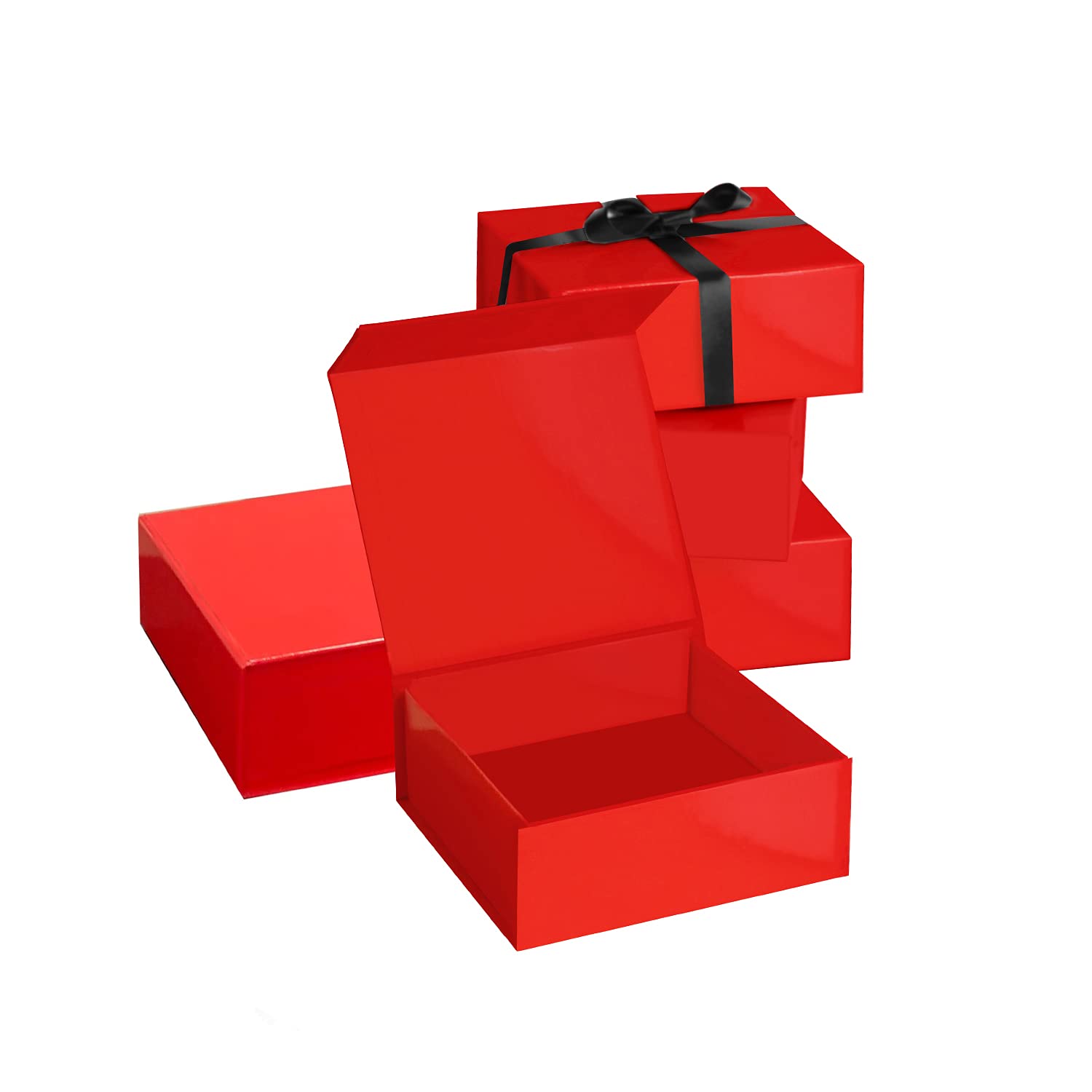 Purple Q Crafts SMALL Red Hard Gift Box With Magnetic Closure Lid 4" x 4" x 1.6" Square Favor Boxes With Red Glossy Finish (5 Boxes)