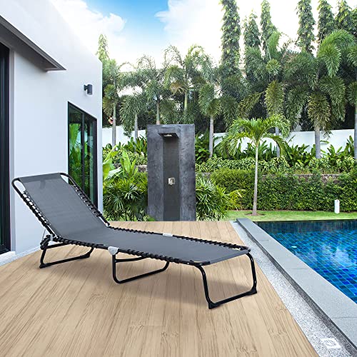 Outsunny Folding Chaise Lounge Pool Chairs, Outdoor Sun Tanning Chairs, Folding, Reclining Back, Steel Frame & Breathable Mesh for Beach, Yard, Patio, Gray