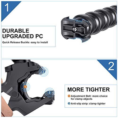 Kuptone Jaws Flex Clamp Mount with 17.8 Inch Adjustable Gooseneck for Go Pro 11,10, 9, 8, 7, 6, 5, 4, 3+, 3 Session, Max, Fusion, AKASO, DJI Osmo Action Cameras (19-Section)