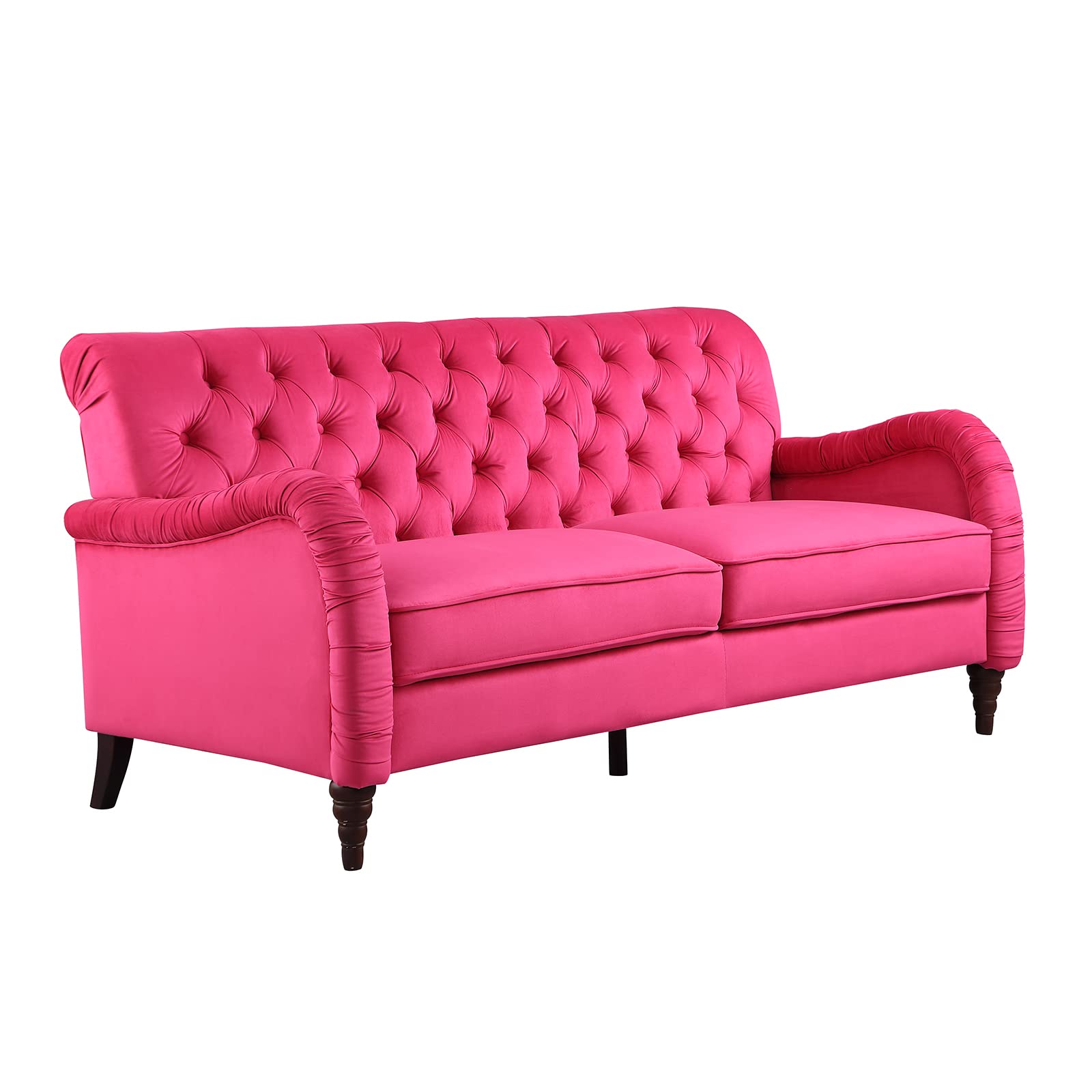 Yoglad Chesterfield-Styled 3 Seater Sofa Couch, Modern 72" Velvet Sofa with Button Tufting, Unique Arm and Wood Legs,Rose Red