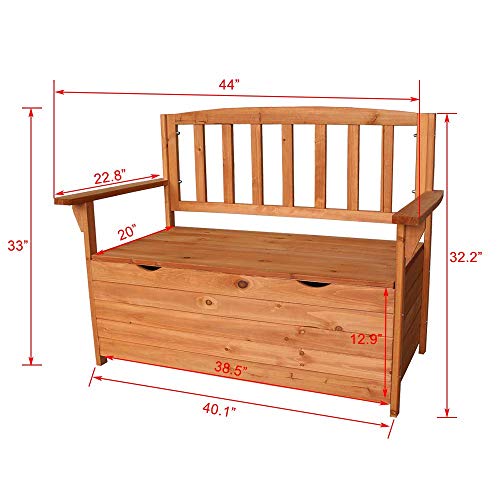 HomVent Wood Patio Storage Bench Garden Storage Bench Seat, Outdoor Patio Furniture Cabinet Storage Bench Deck Box with Chair Backrest