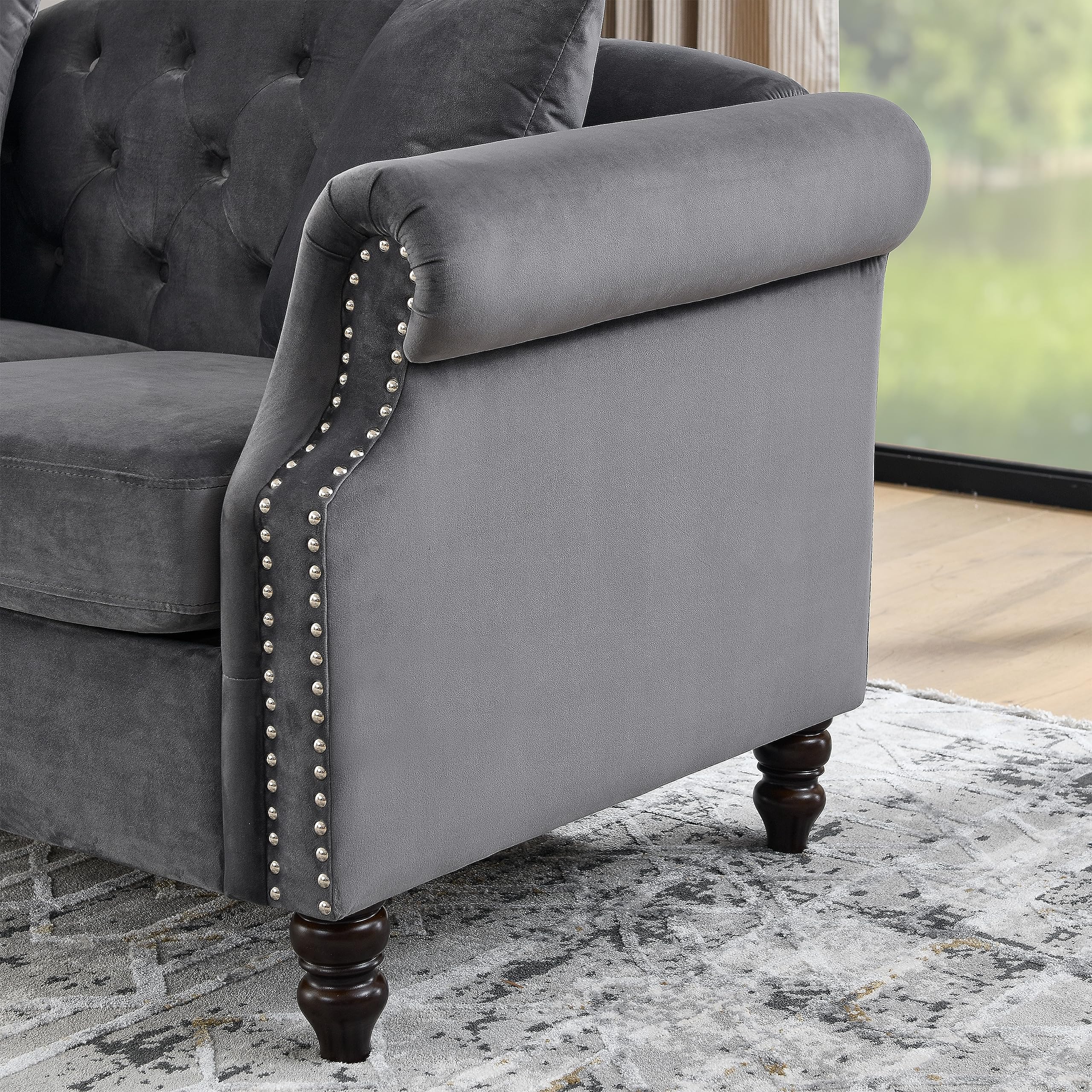 Ucloveria Chesterfield Sofa, 57" Velvet Upholstered Loveseat 2 Seater Sofa Couch with 2 Pillows, Solid Wood Legs, Tufted Futon Sofa with Rolled Arms and Nailhead for Living Room, Office, Apartment