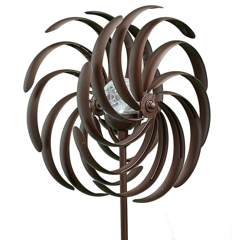 The Lakeside Collection Solar-Powered Garden Spinner - Double Spiral Wind Sculpture for Yards and Patios