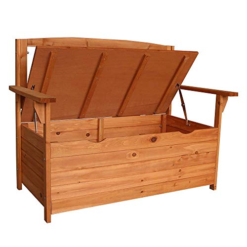 HomVent Wood Patio Storage Bench Garden Storage Bench Seat, Outdoor Patio Furniture Cabinet Storage Bench Deck Box with Chair Backrest