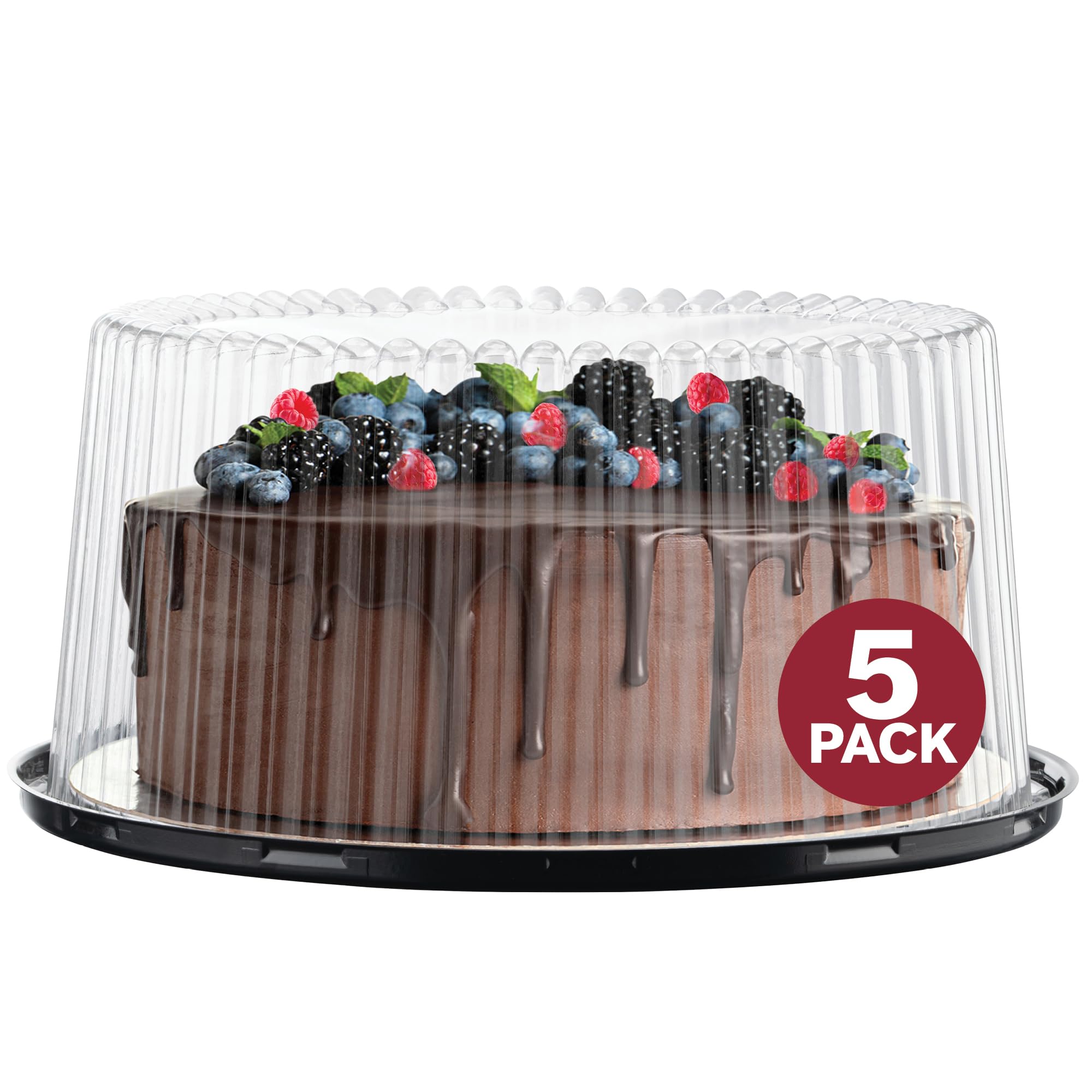 10-11" Plastic Disposable Cake Containers Carriers with Dome Lids and Cake Boards | 5 Round Cake Carriers for Transport | Clear Bundt Cake Boxes Cover | 2-3 Layer Cake Holder Display Containers