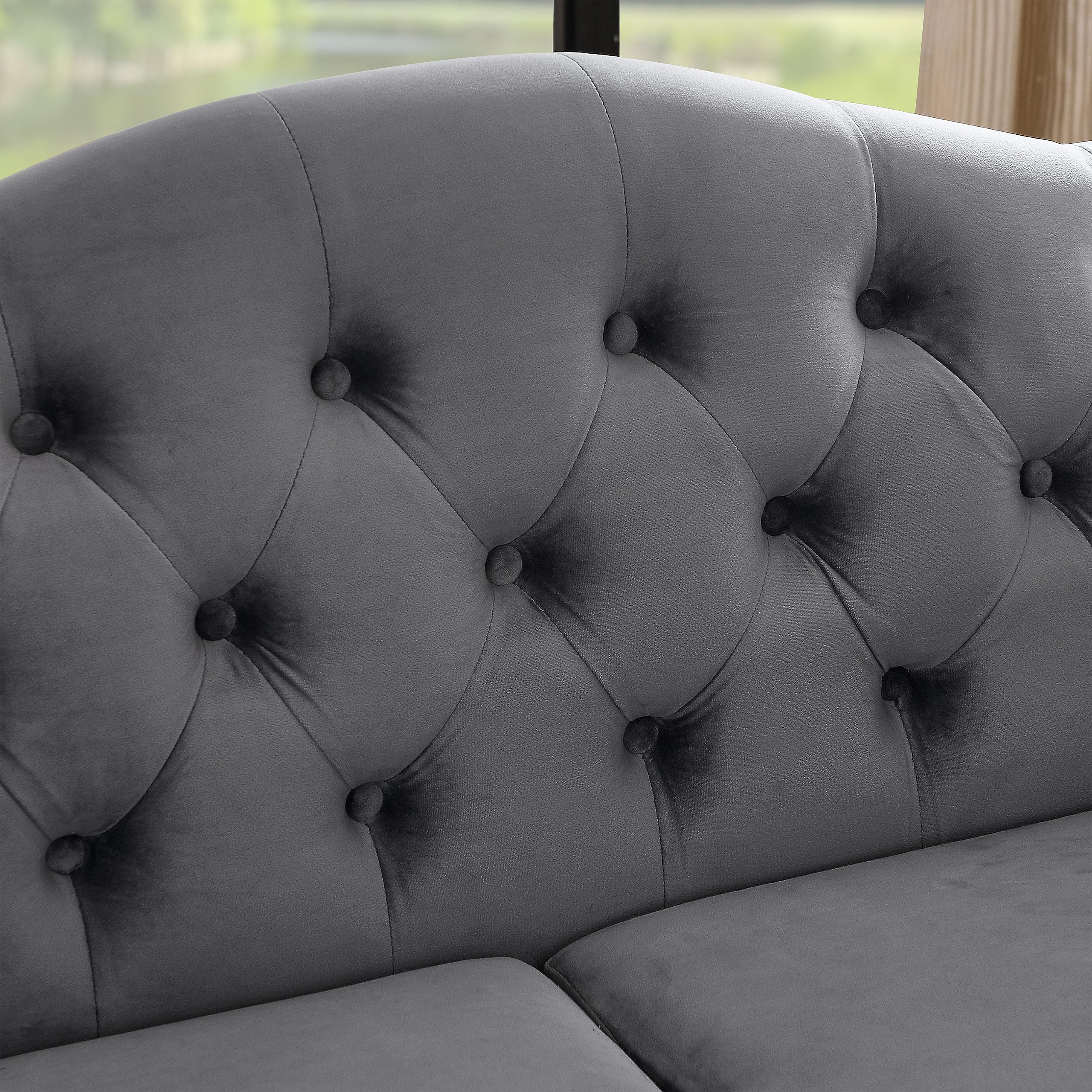 Ucloveria Chesterfield Sofa, 57" Velvet Upholstered Loveseat 2 Seater Sofa Couch with 2 Pillows, Solid Wood Legs, Tufted Futon Sofa with Rolled Arms and Nailhead for Living Room, Office, Apartment