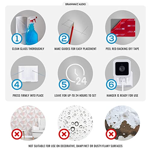 BRAINWAVZ 3 Pack Wall Mount for Wyze Cam V3, Adhesive VHB Stick On - Easy to Install, No Tools Needed, No Mess, No Drilling, Strong Adhesive Mount, White