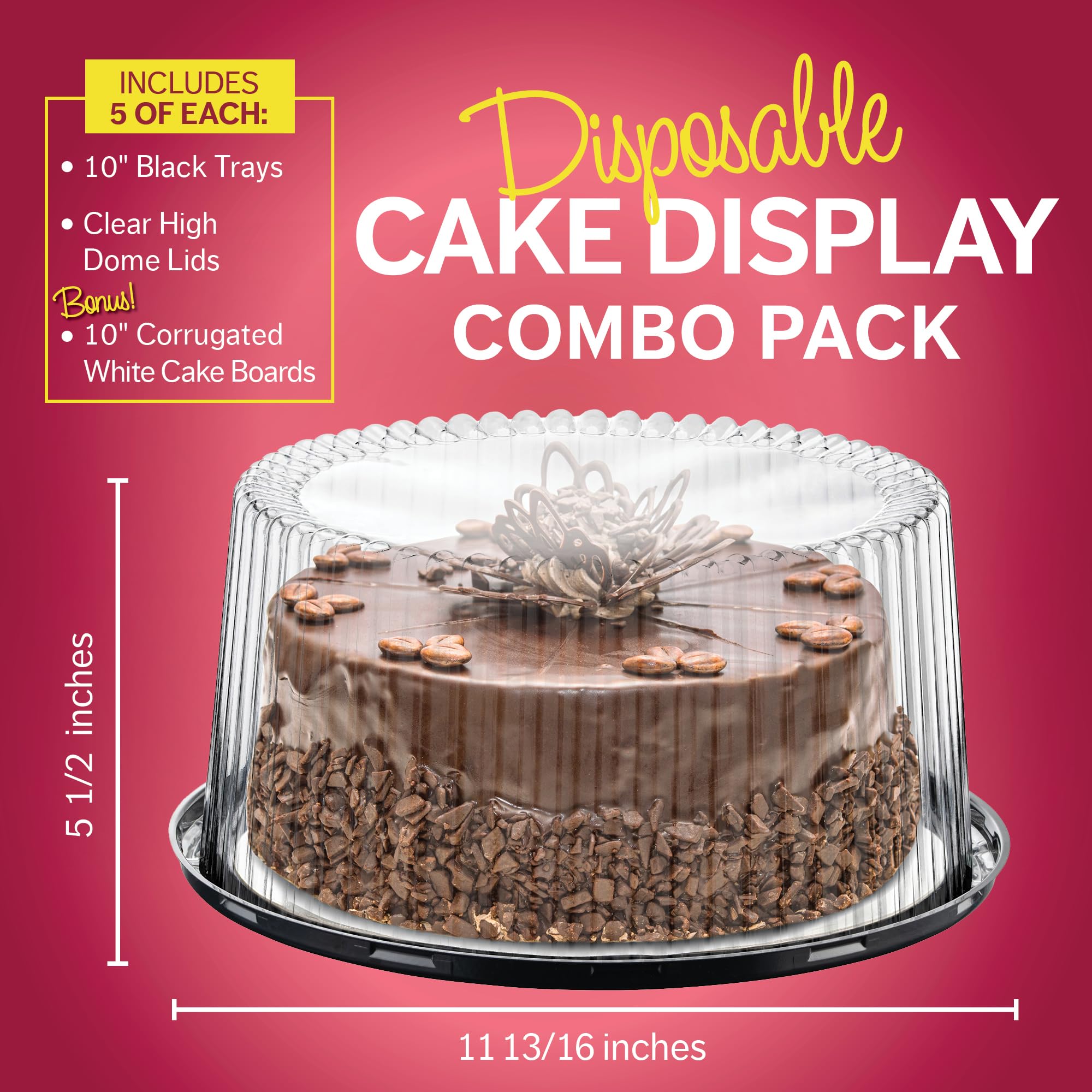 10-11" Plastic Disposable Cake Containers Carriers with Dome Lids and Cake Boards | 5 Round Cake Carriers for Transport | Clear Bundt Cake Boxes Cover | 2-3 Layer Cake Holder Display Containers