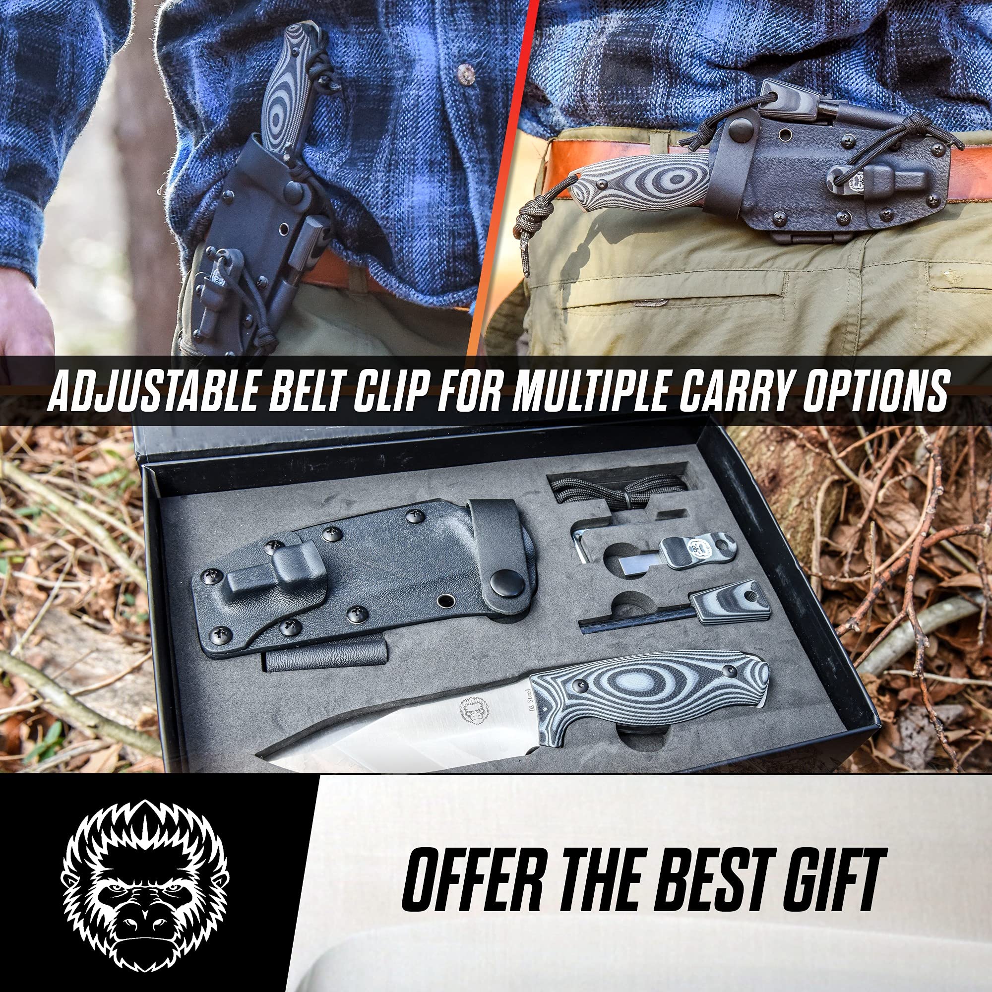 Survival Camping Knife | Fixed Blade Hunting Knife W Sheath | Gift Set For Him Knife with Fire Starter, G10 Scraper & Paracord | Bushcraft Outdoor Knife |Full Tang Tactical Survival Knife Kit