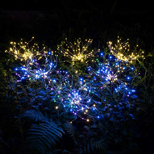 mopha Solar Garden Lights, 2 Pack 120 LED Solar Lights Outdoor Waterproof, 2 Mode Solar Firework Lights Decorative with High Flexibility Copper Wire, for Outdoor, Patio, Yard & Garden Decor,Warm White
