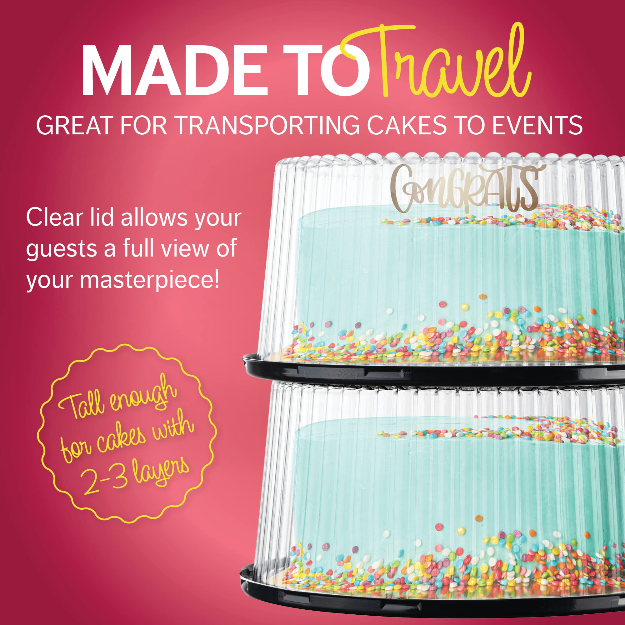 10-11" Plastic Disposable Cake Containers Carriers with Dome Lids and Cake Boards | 5 Round Cake Carriers for Transport | Clear Bundt Cake Boxes Cover | 2-3 Layer Cake Holder Display Containers